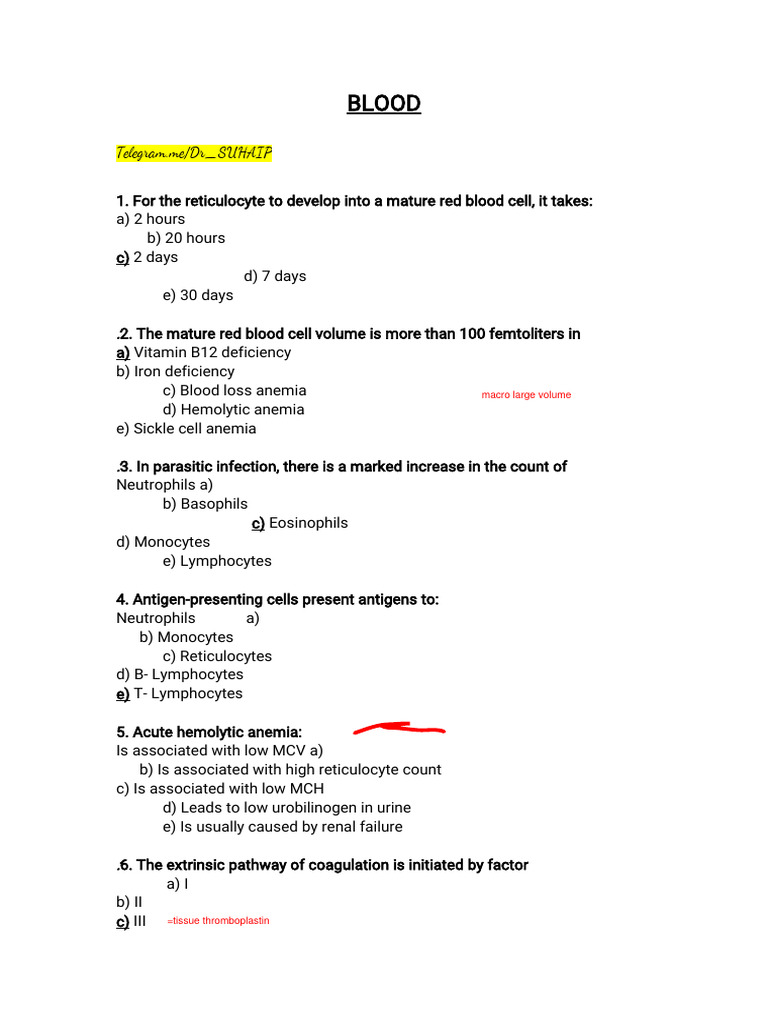 MCQ Hematology @DR - Suhaip | PDF | Anemia | White Blood Cell