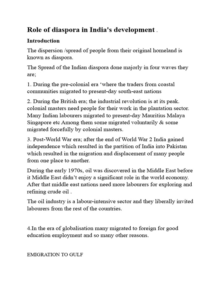 Role of diaspora in India | PDF | Migrant Worker | Persian Gulf