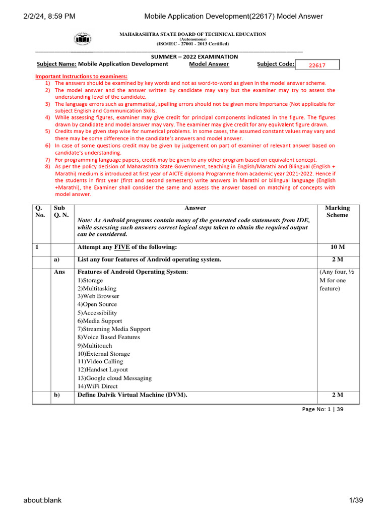 Important Instructions To Examiners | PDF | Java Virtual Machine | Android (Operating System)