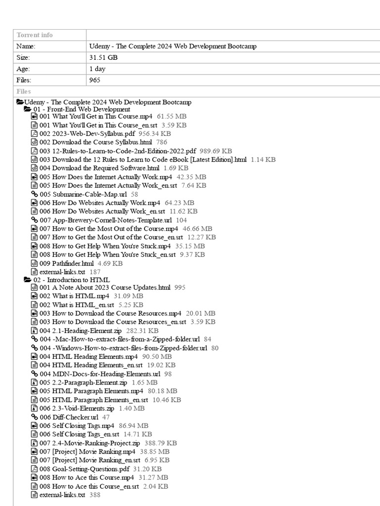 Udemy - The Complete 2024 Web Development Bootcamp Torrent Info | Download Free PDF | Postgre ...