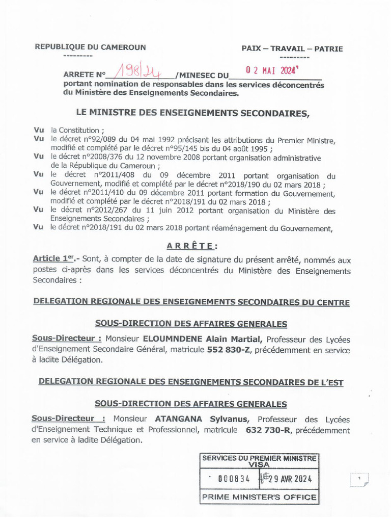 Nomination Dans Les DRES 198 24 Du 02 Mai 2024 | PDF