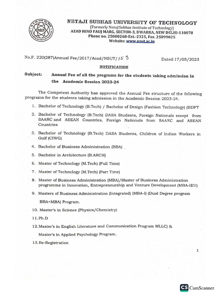 Fee Structure for Admissions 2022-23 | PDF