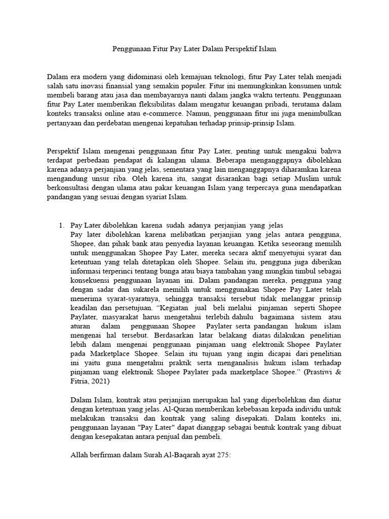 Pay Later: Perspektif Hukum Islam | PDF