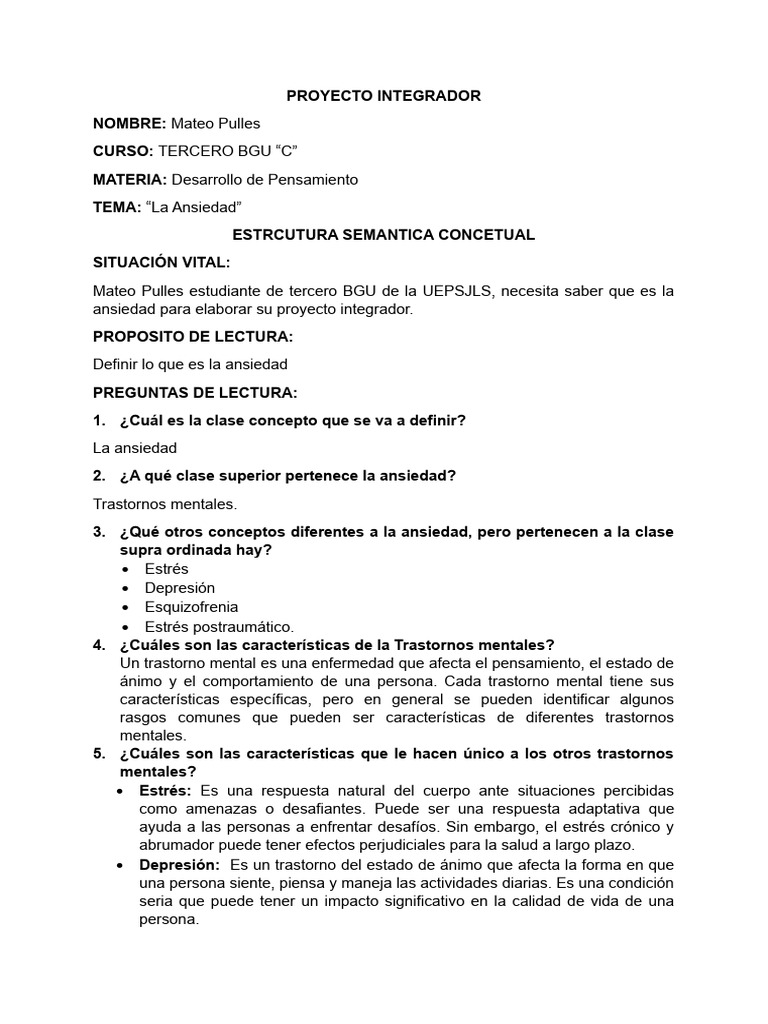 Proyecto Integrador Pulles Mateo | PDF | Ansiedad | Estrés (biología)