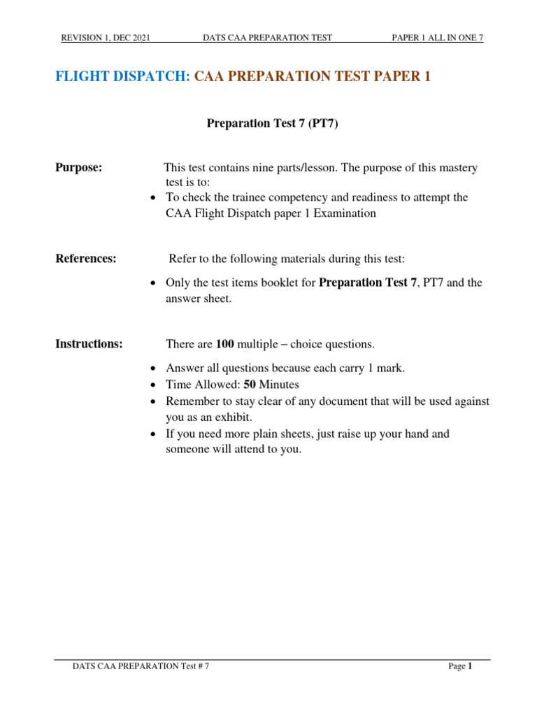 CAA Flight Dispatch Exam Preparation Test | PDF | Atmosphere Of Earth ...