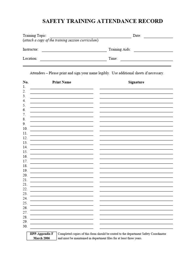 Safety Training Attendance Record | PDF | Art