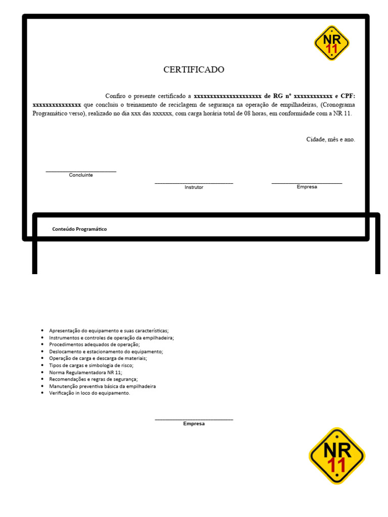 Modelo CERTIFICADO NR 11 | PDF