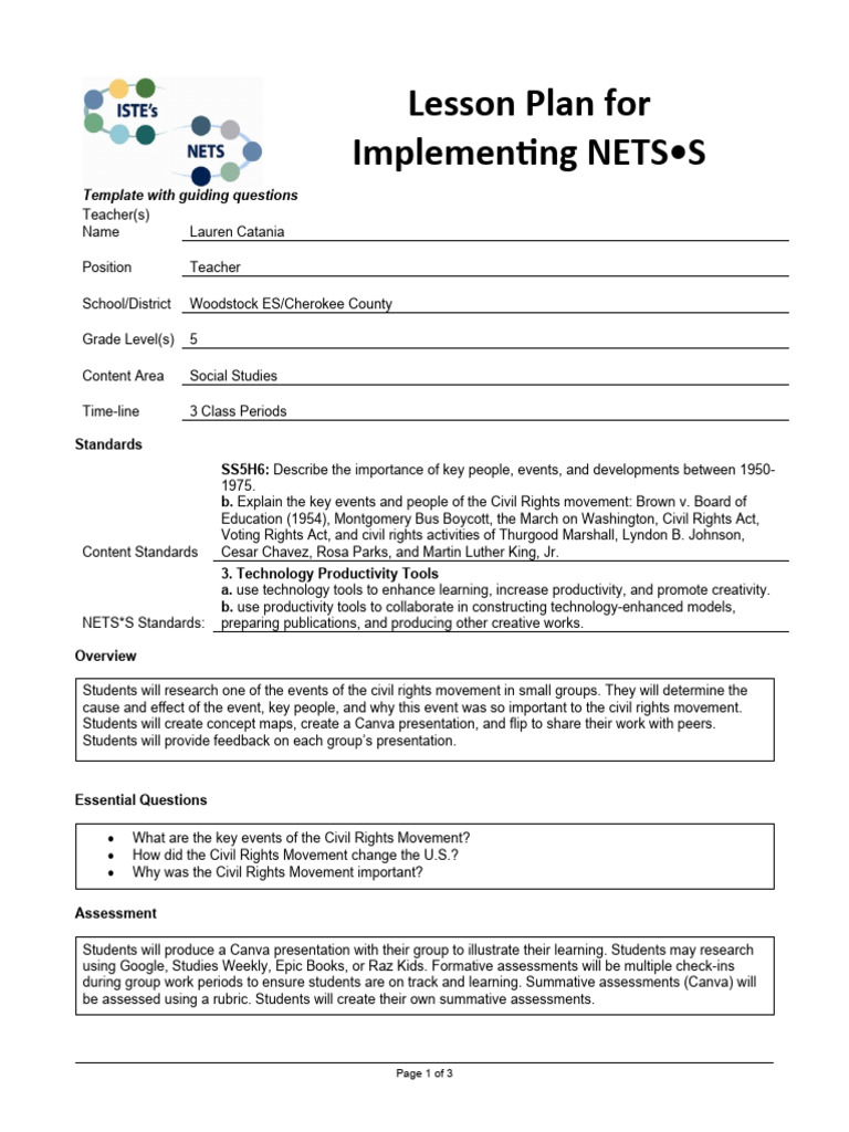 Iste Lesson Plan Lauren Catania | PDF | Behavior Modification | Human ...