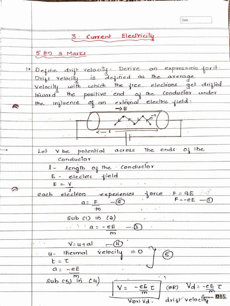 Chapter 3 Current Electricity - 2,3 and 5 Marks With Answers | PDF