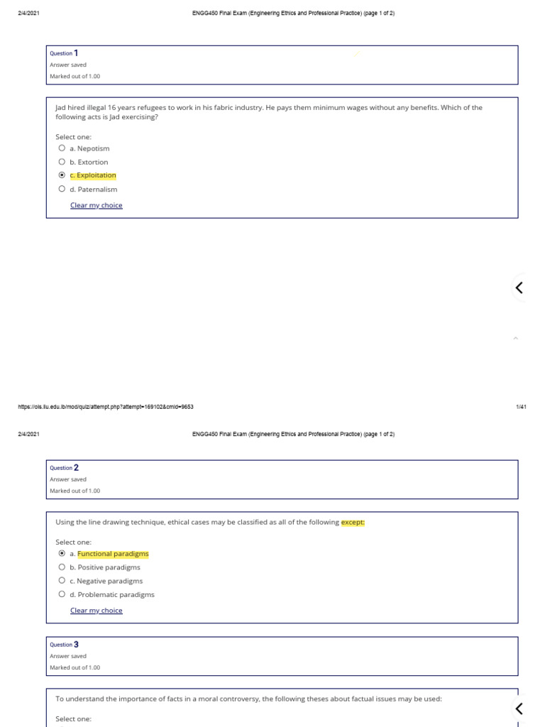 ENGG450 Final Exam (Engineering Ethics and Professional Practice) (Page ...