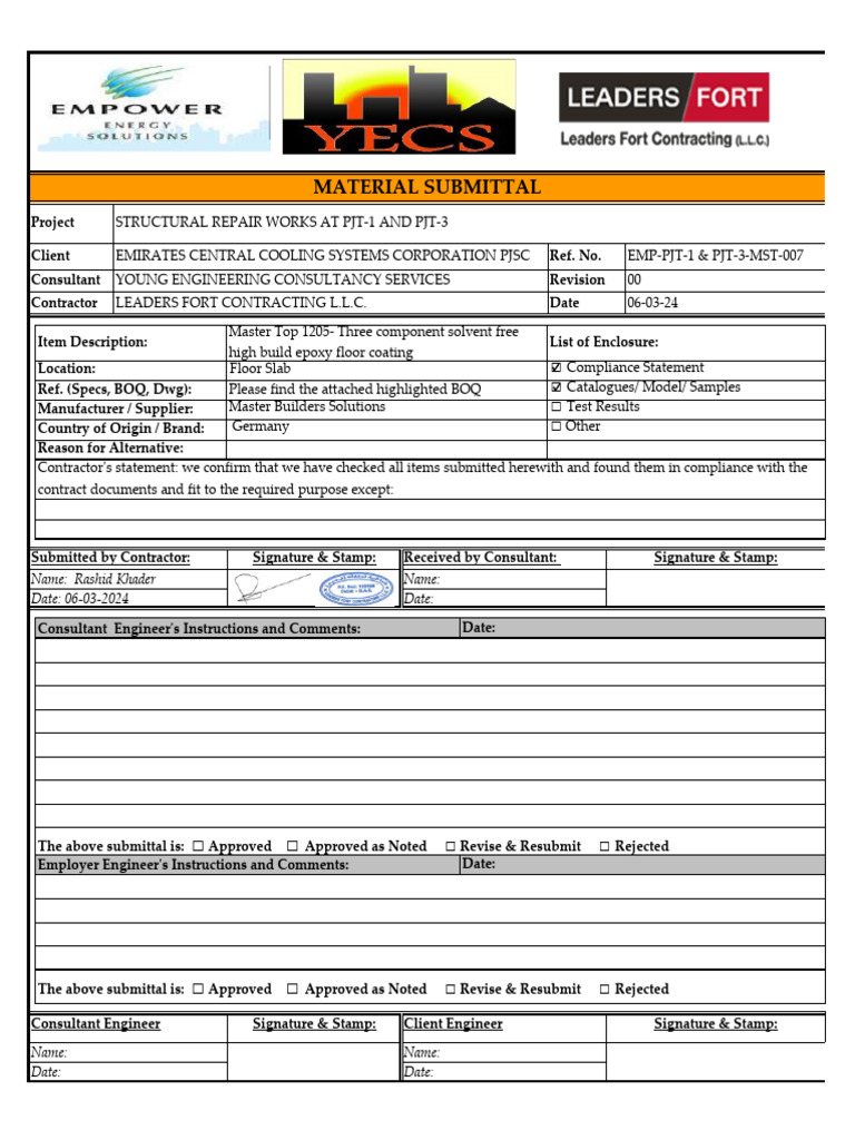 EMP-PJT-1 & PJT-3-MST-007 - MasterTop 1205 | PDF | Concrete | United ...