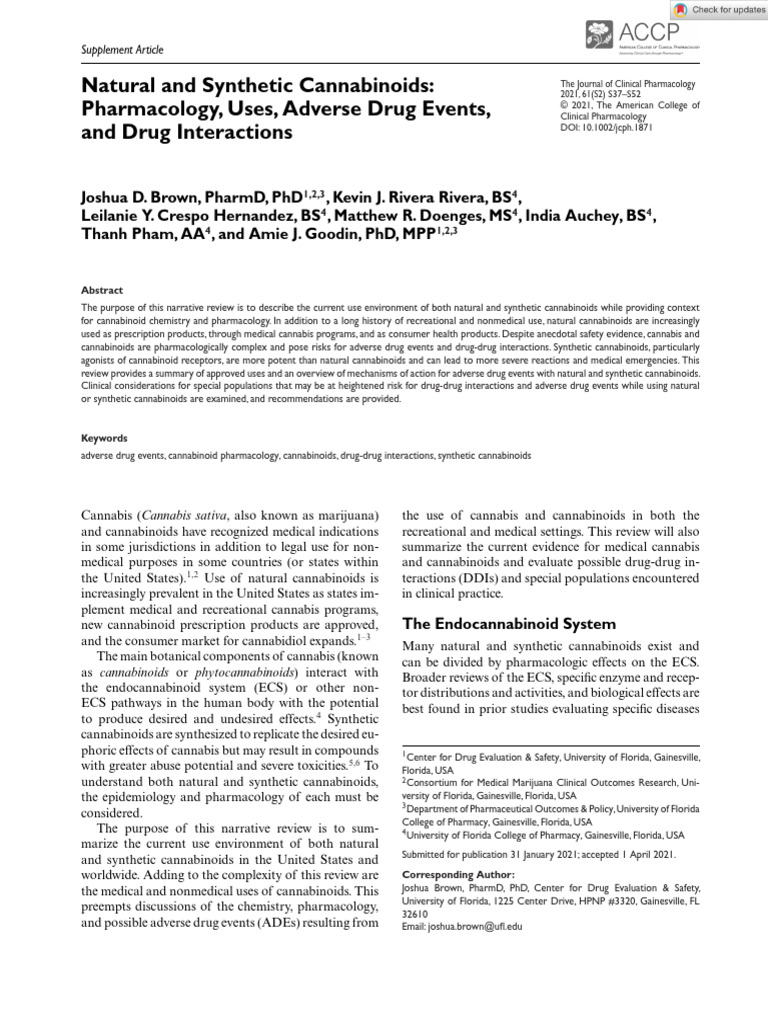 The Journal of Clinical Pharma - 2021 - Brown - Natural and Synthetic Cannabinoids Pharmacology ...