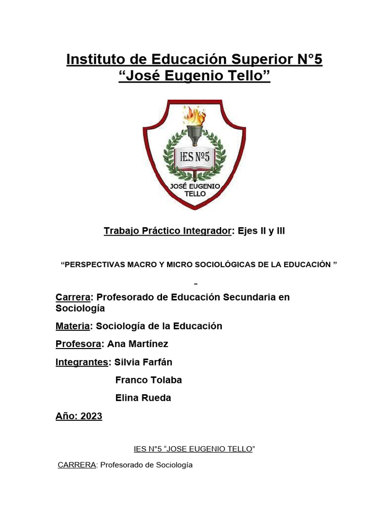 TP Integrador Eje 2 y 3 Sociología | PDF | Burocracia | Escuelas