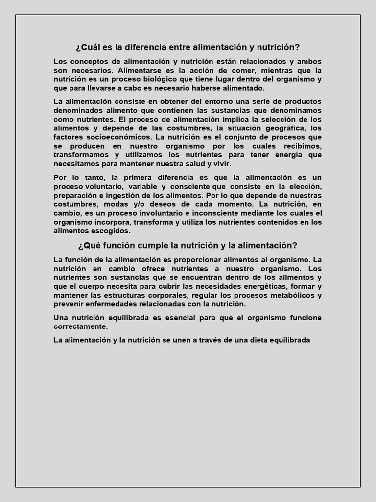 Cuál Es La Diferencia Entre Alimentación Y Nutrición Pdf