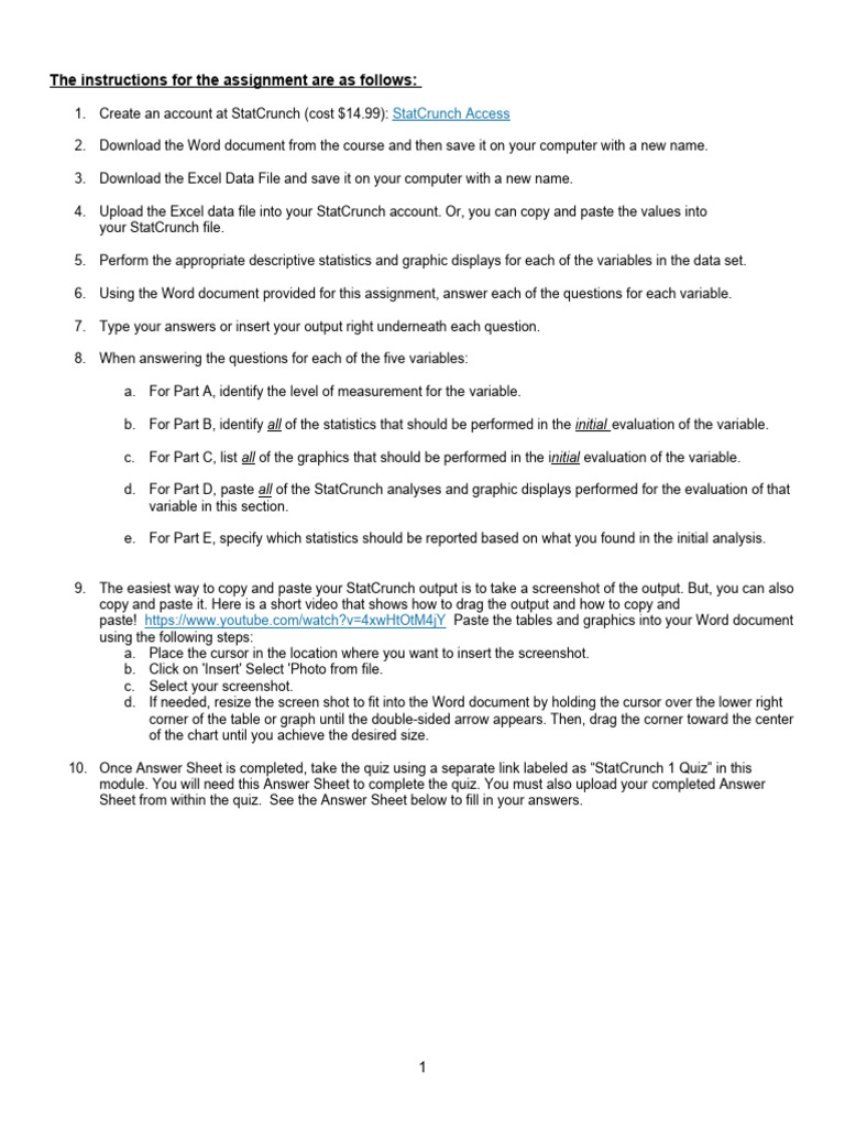 StatCrunch Assignment Instructions | PDF | Statistics