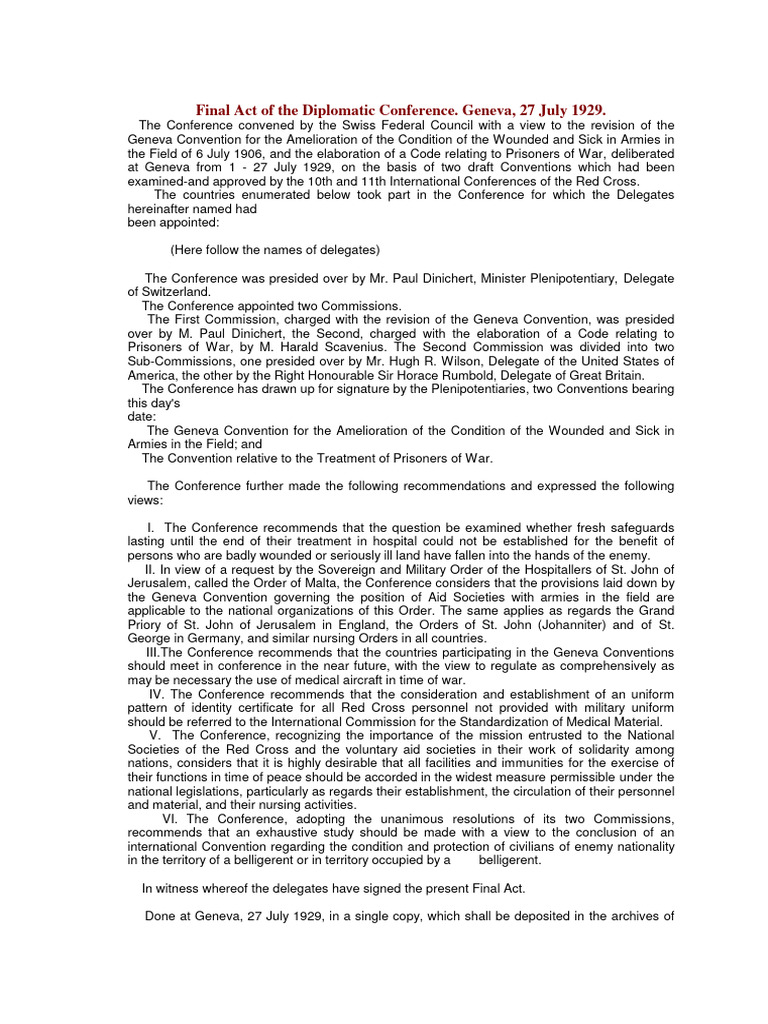 1929-Final Act of The Diplomatic Conference. Geneva | PDF | Geneva ...