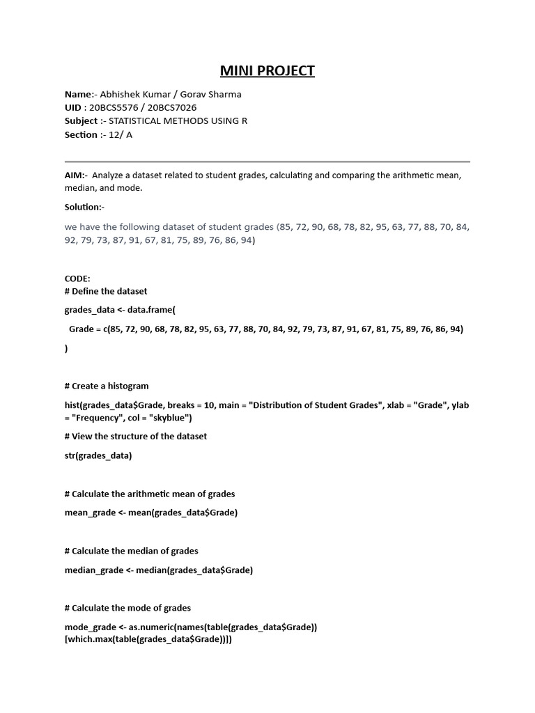 Muskan Mini Project | PDF | Mean | Arithmetic