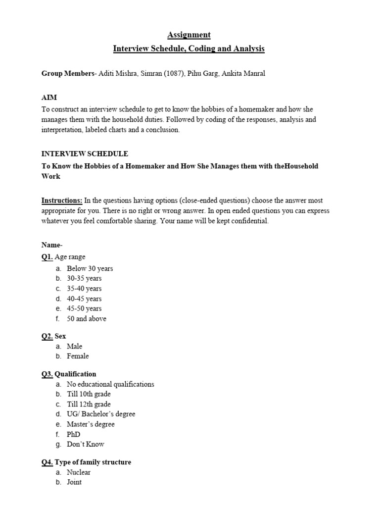 Interview With Coding, Interpretation of Responses Assignment | PDF ...