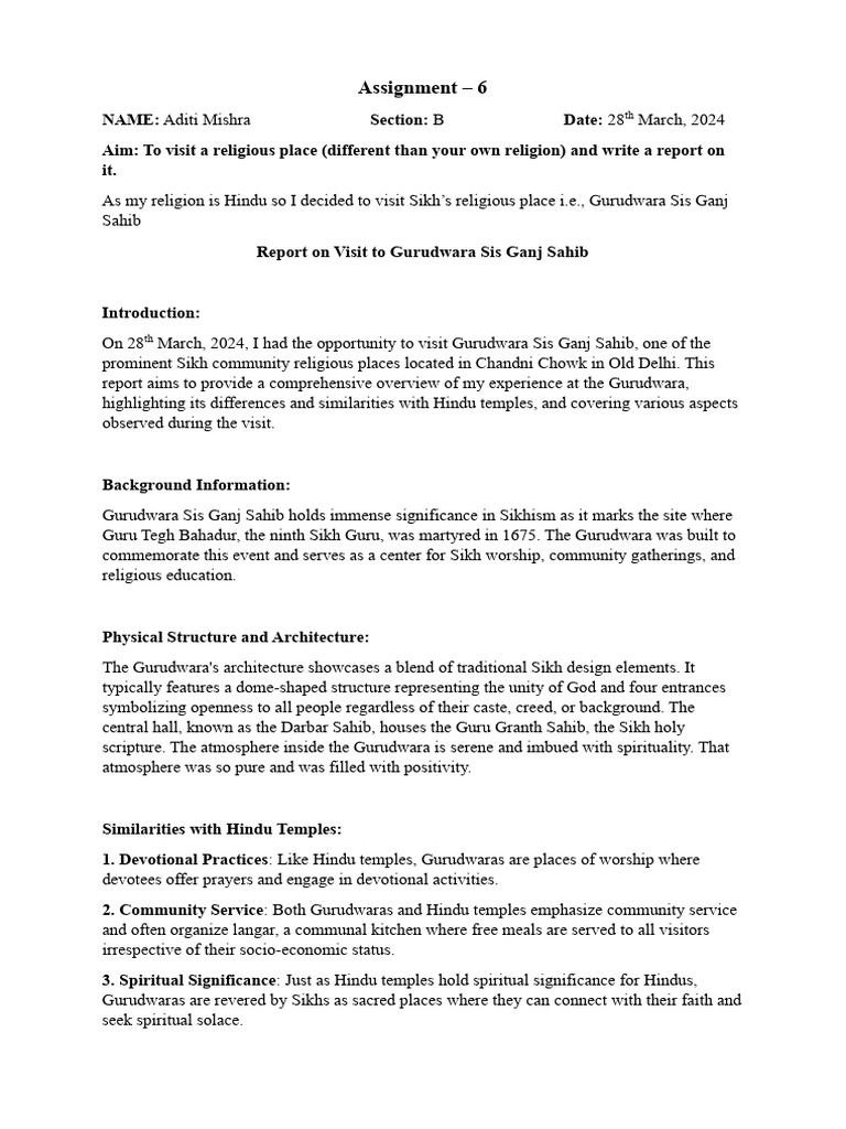 Report On Visit To Gurudwara | PDF | Indian Religions | Religious Faiths