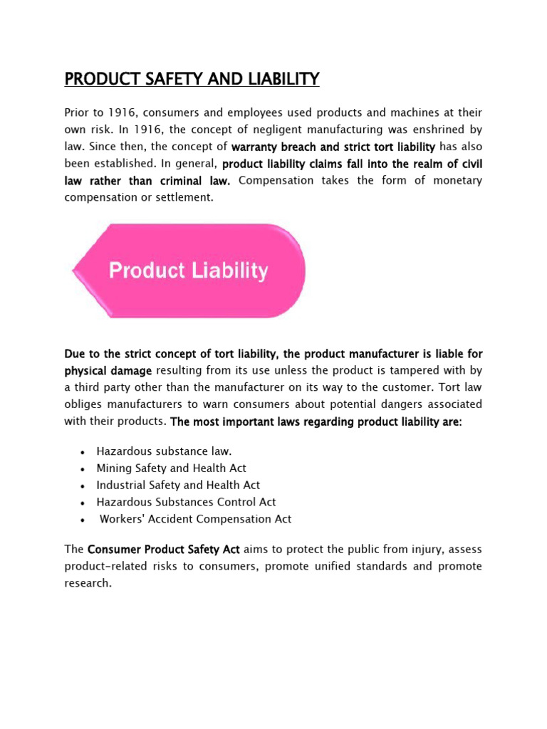 Product Safety and Liability | PDF | Legal Liability | Product Liability