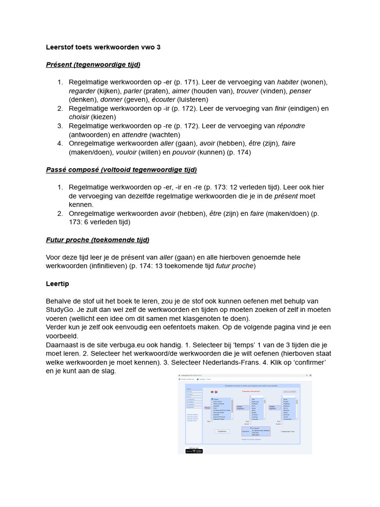 Leerstof Toets Werkwoorden Vwo 3 | PDF