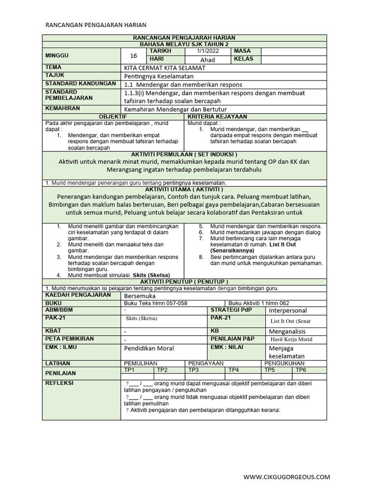 RPH Minggu 16 BM SJK THN 2 by Cikgu Gorgeous | PDF