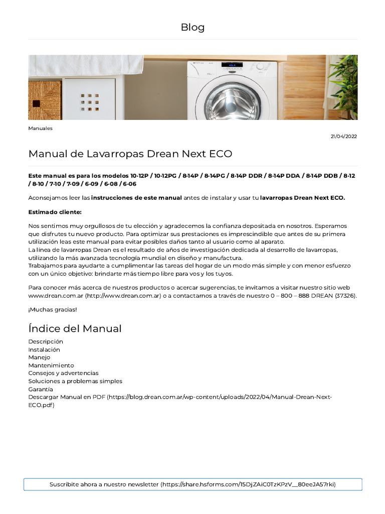 Manual Lavarropas Drean Next ECO | PDF | Lavadora | Enchufes y tomas de ...