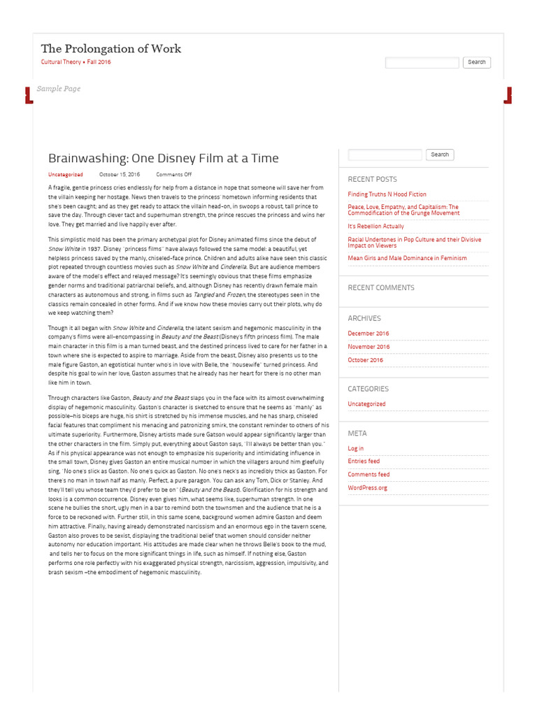 Brainwashing - One Disney Film at A Time - The Prolongation of Work | PDF | Sexism