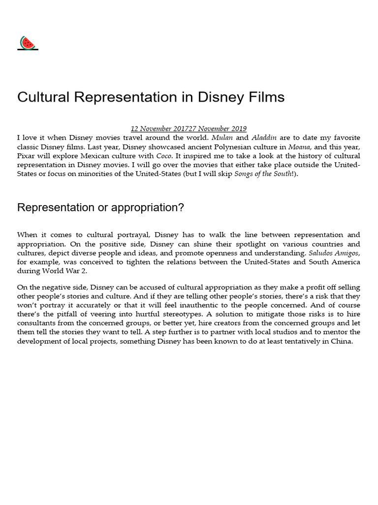Cultural Representation in Disney Films - ? | PDF | Moana (2016 Film ...