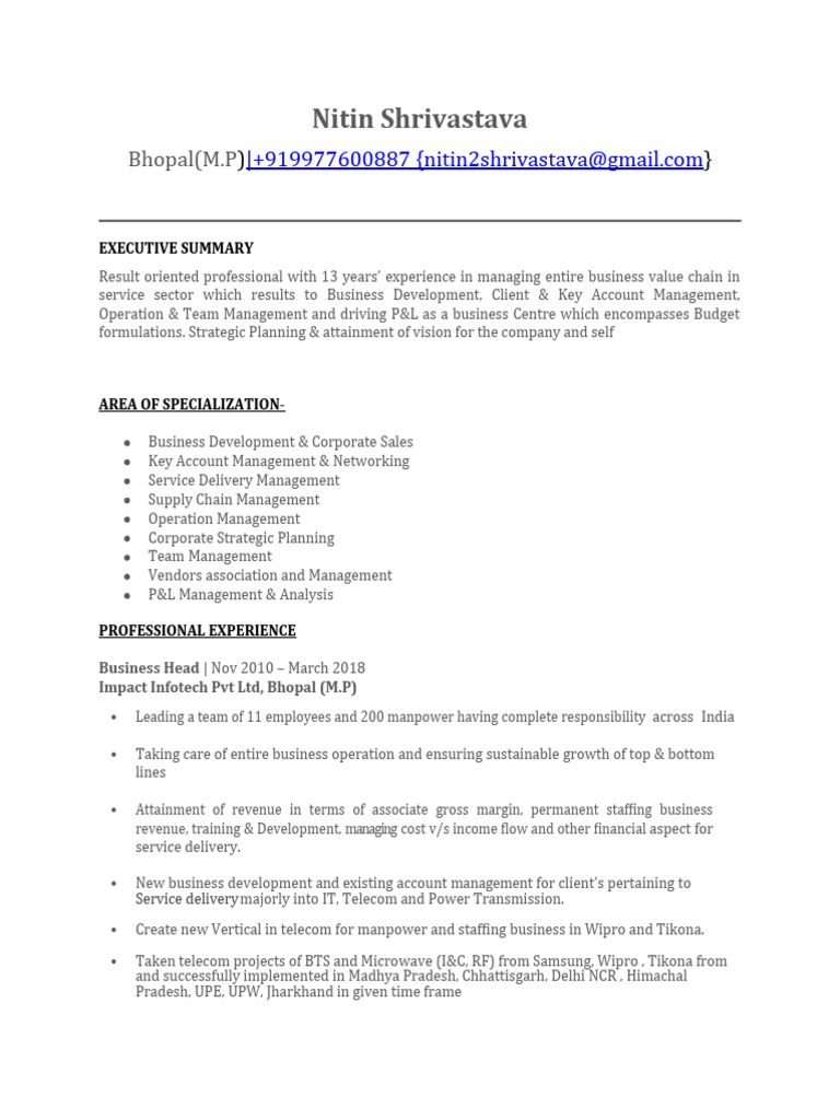 CV - Nitin Shrivastava | PDF | Business | Economies