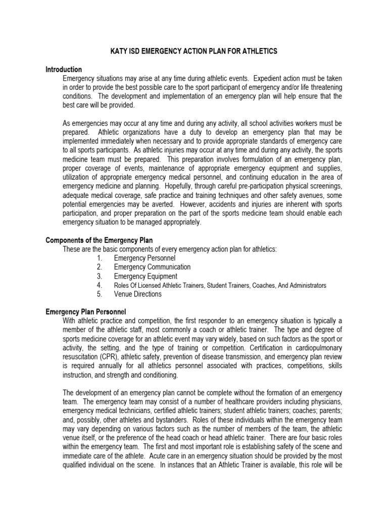 Katy ISD Athletic Emergency Plan | PDF | Emergency | Emergency Medical ...