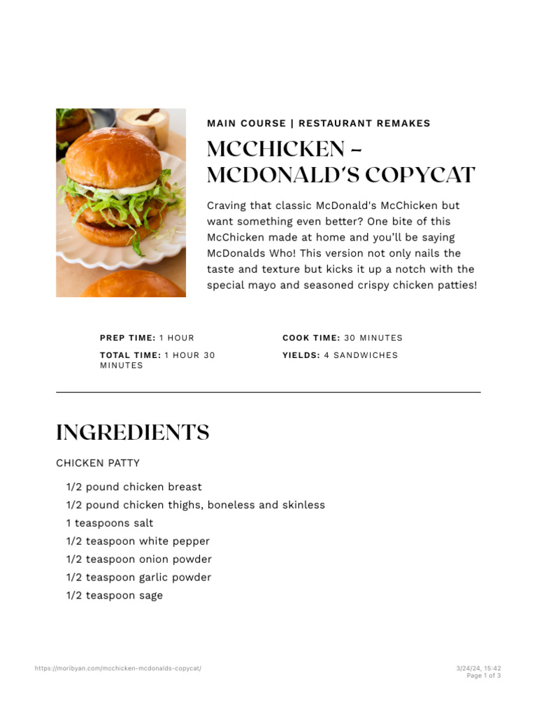 McChicken McDonald's Copycat | PDF | Teaspoon | Batter (Cooking)