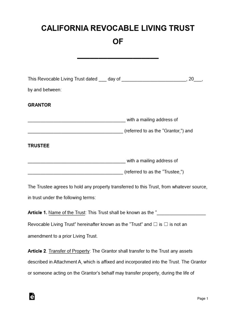 California Revocable Living Trust Form | PDF | Trustee | Mortgage Law