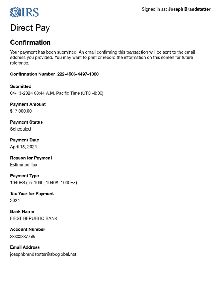 1040 Es 2024 A PR Payment | PDF