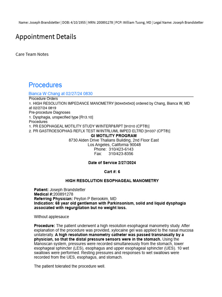 JoeEsoph - My CS-Link - Visit Summary | PDF | Esophagus | Medical ...