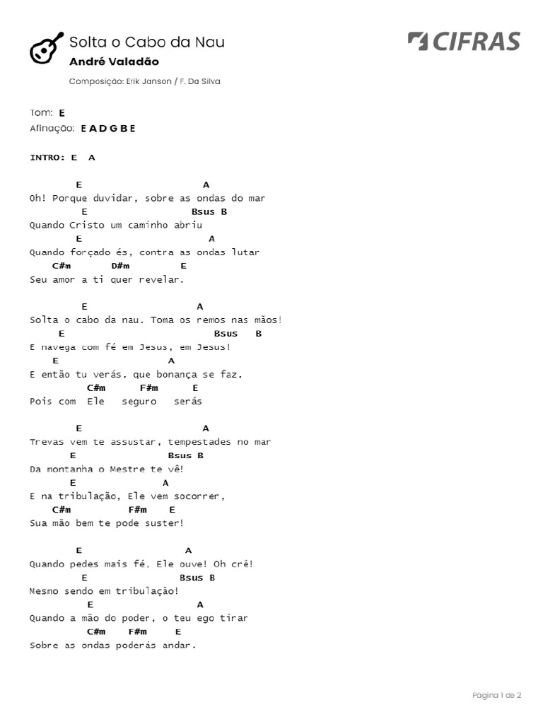 CIFRAS - Cifra - Andre Valadao - Solta o Cabo Da Nau | PDF