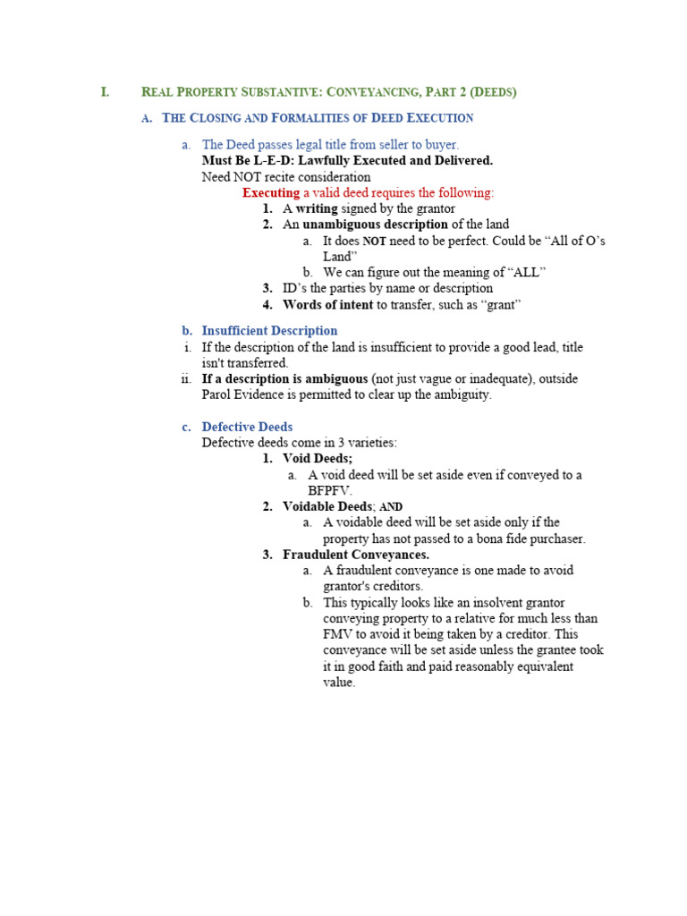 Real Property Conveyancing Part 2 Outline | PDF | Deed | Conveyancing