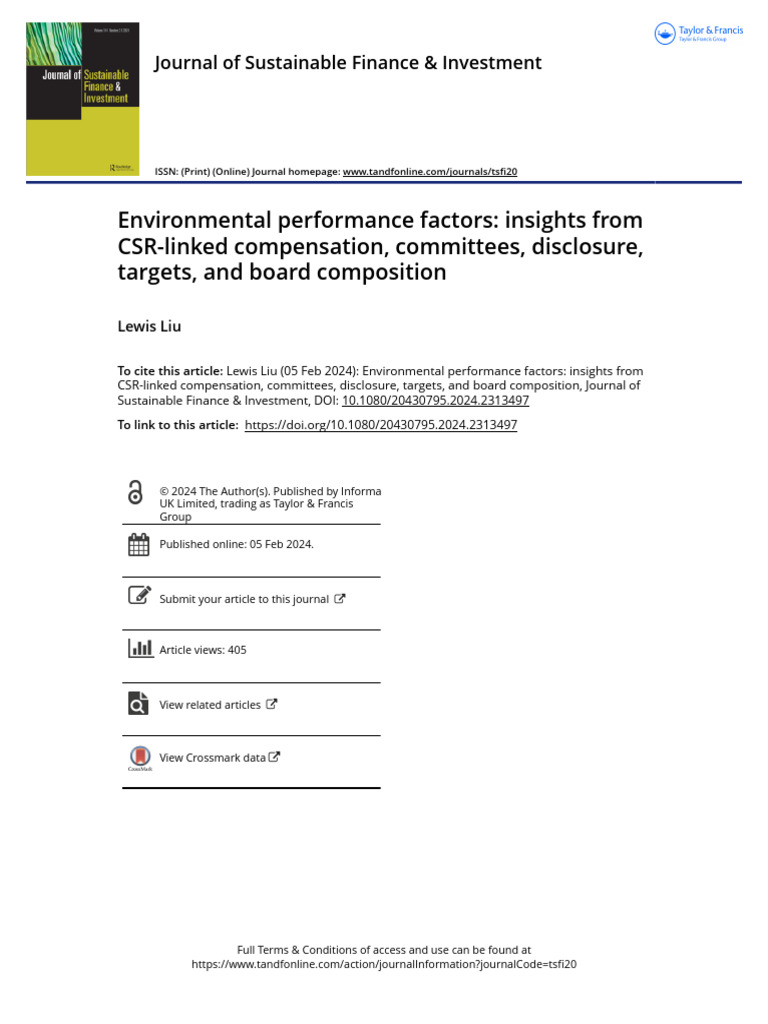 Environmental Performance Factors Insights From CSR-linked Compensation Committees Disclosure ...