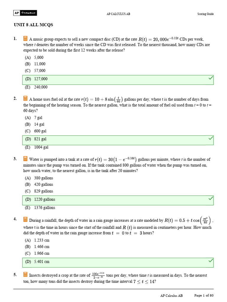 Calculus Unit 8 Mcqs - 12 Elite | PDF | Acceleration | Velocity