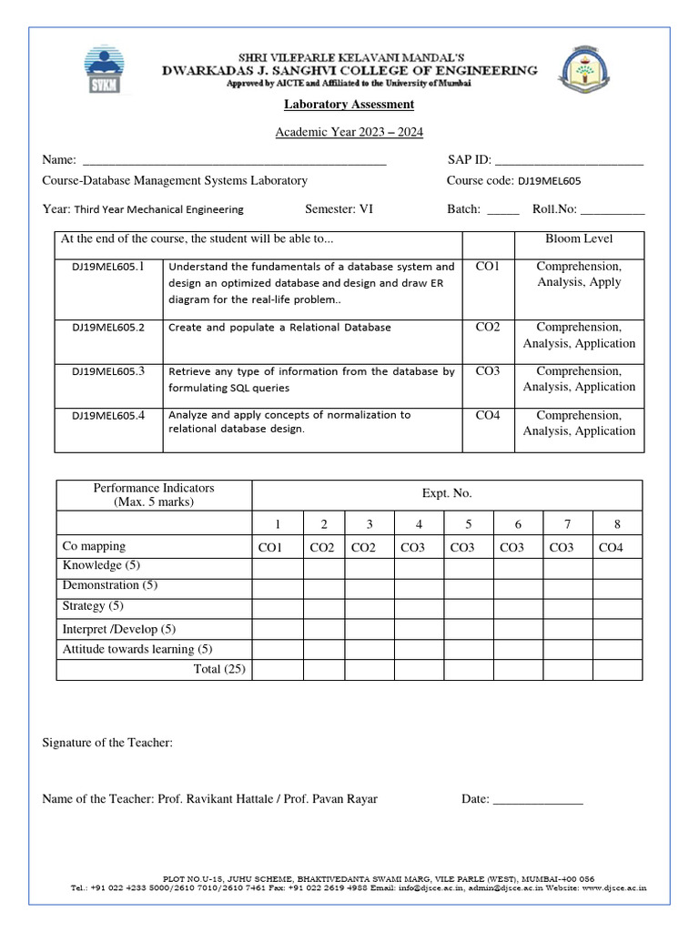 DBMS Lab Rubrics 202 | PDF | Databases | Information Technology DBMS Lab Rubrics 202 | PDF | Databases | Information Technology