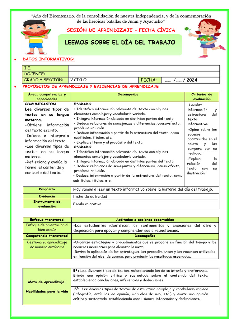 Ses-fecha Cívica-leemos Sobre El Día Del Trabajo Fecha Cívica | PDF ...