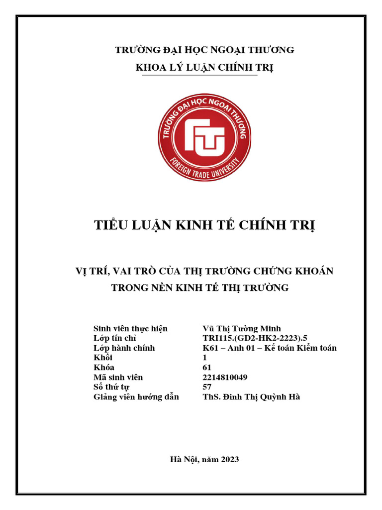 Vị trí, vai trò của thị trường chứng khoán trong nền kinh tế thị trường | PDF