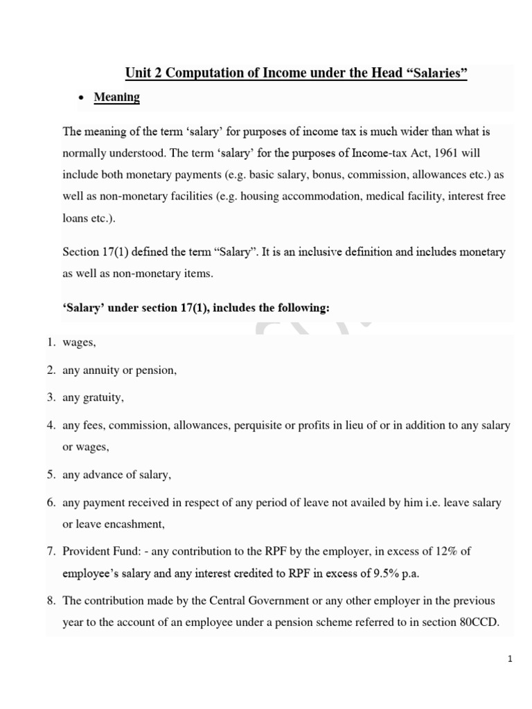 Unit-2 Calculation of Income Under The Head Salary | PDF | Employee Benefits | Cost Of Living