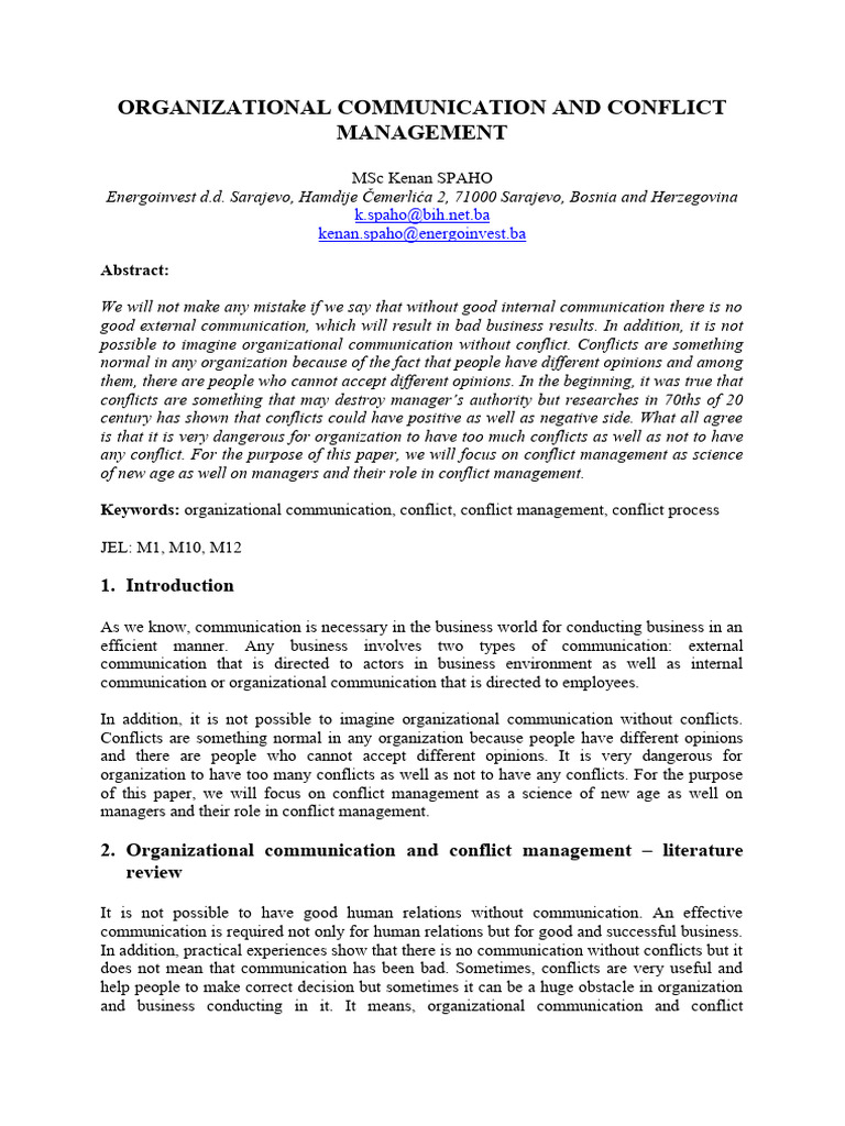 Organizational Communication And Conflict Management Pdf