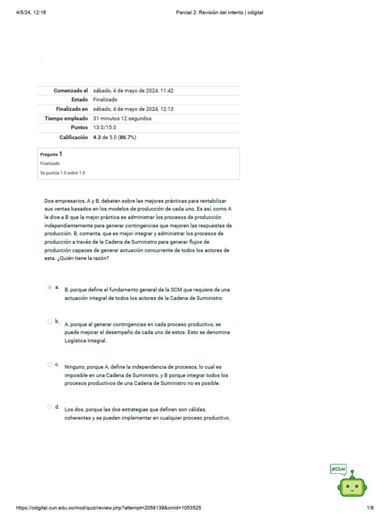 Parcial 2gestion Logistica - Revisión Del Intento - Cdigital ...