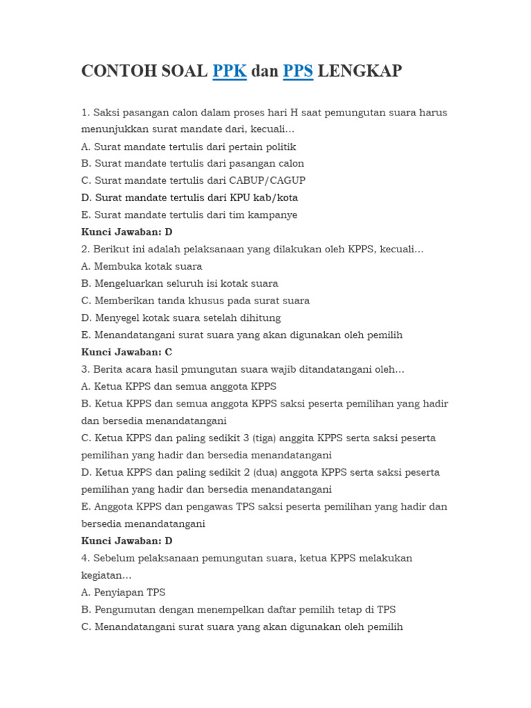 Soal dan Jawaban PPK dan PPS Lengkap | PDF | Politik