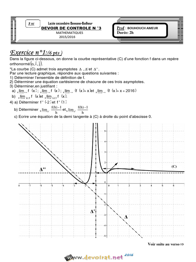 Exercice de mathématiques avec asymptotes et coordonnées | PDF ...