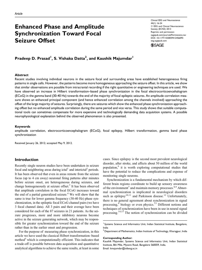 Enhanced Phase and Amplitude Synchronization Toward Focal Seizure ...