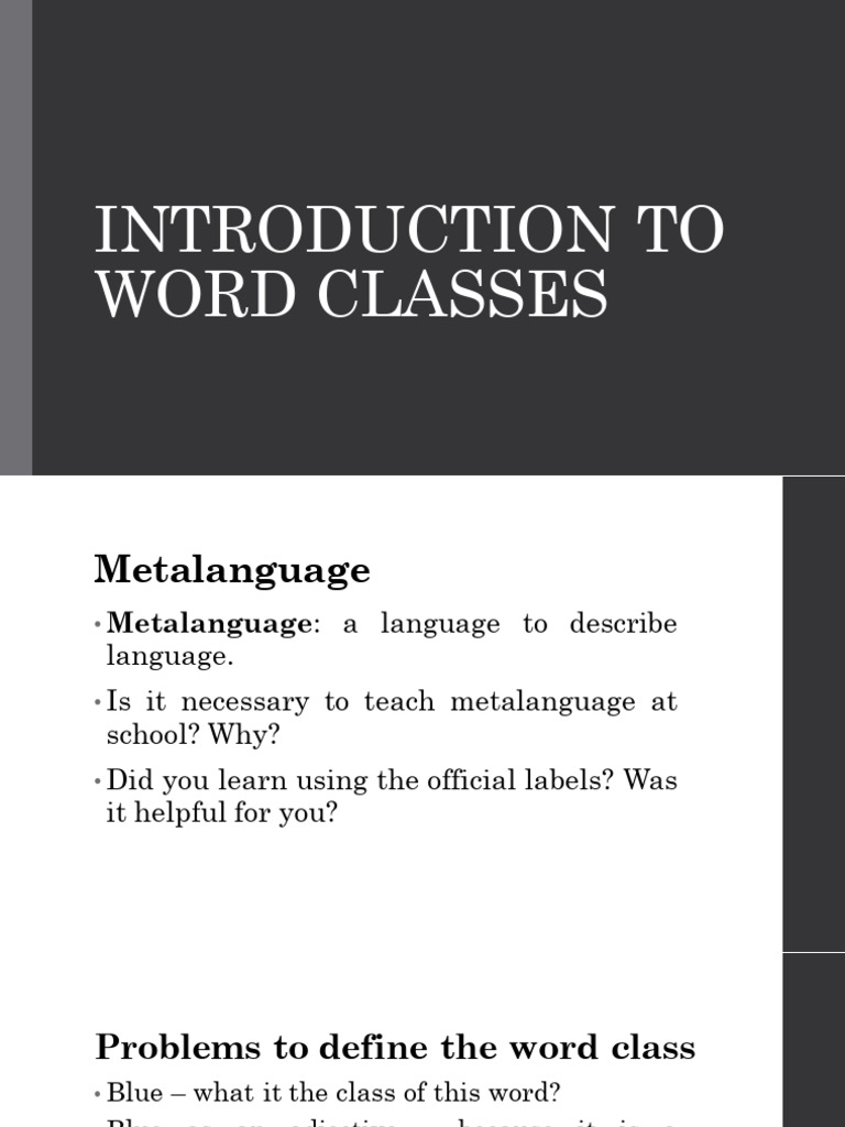 Lesson 2 - Introduction To Word Classes | PDF | Part Of Speech | Verb
