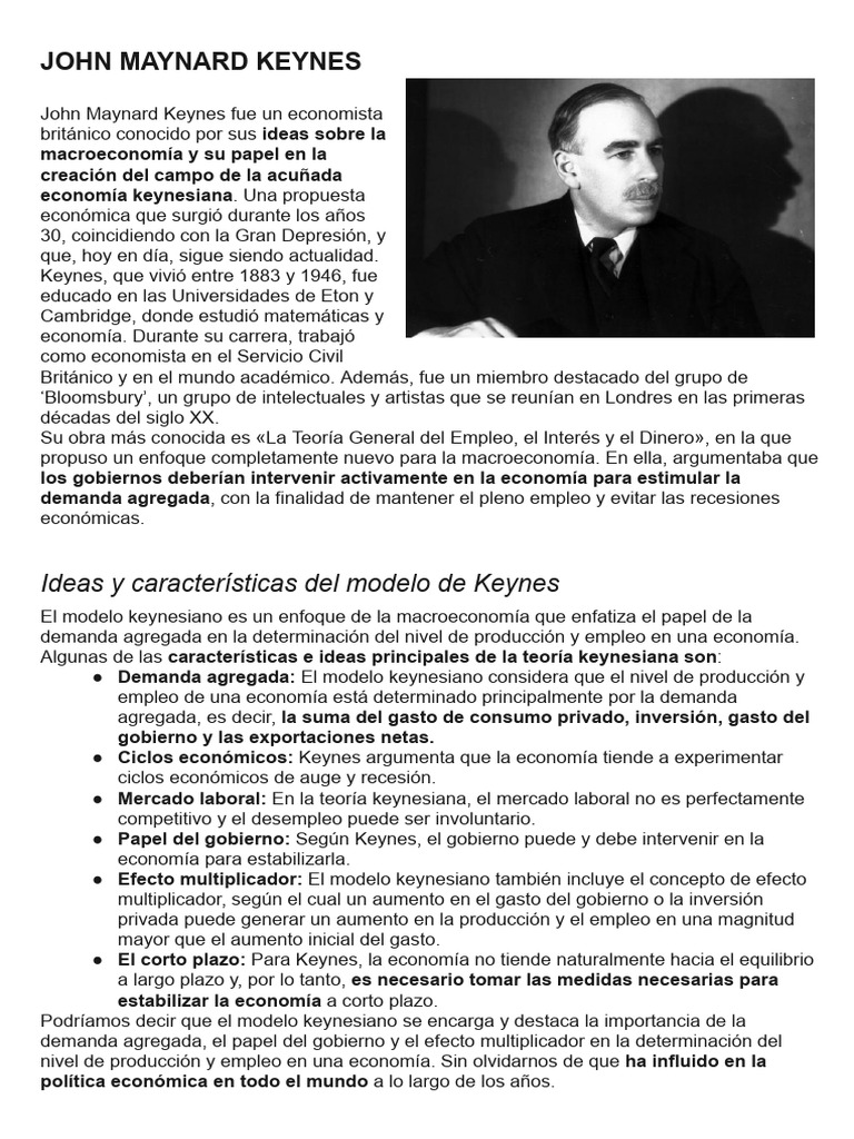 Biografía JMK. ECONOMÍA | PDF | John Maynard Keynes | Economía keynesiana